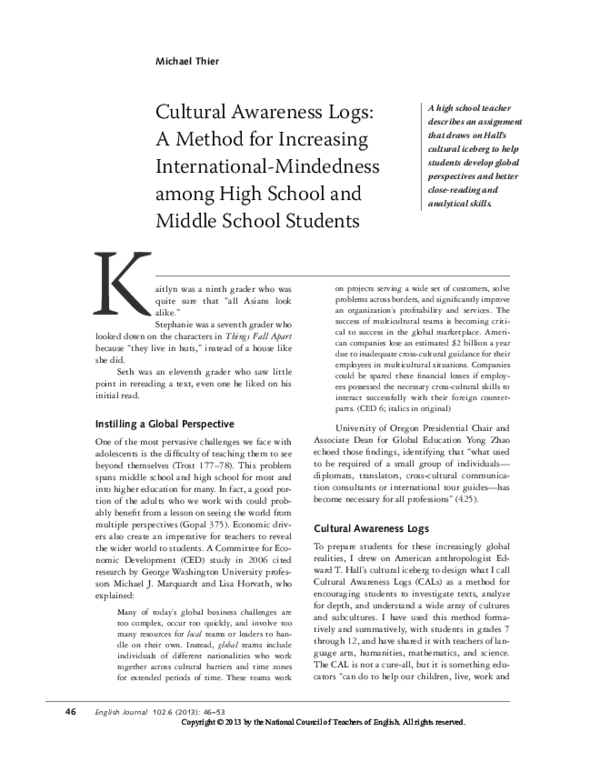 (PDF) Cultural Awareness Logs: A Method for Increasing International ...