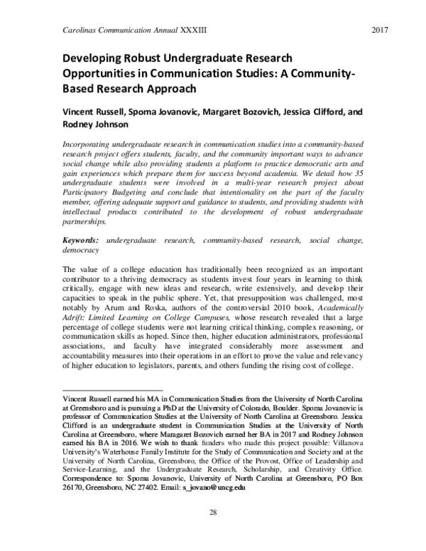 (PDF) Developing Robust Undergraduate Research Opportunities in ...