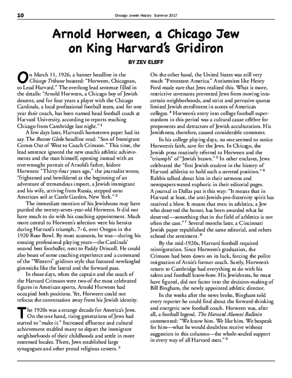 (PDF) "Arnold Horween, a Chicago Jew on King Harvard's Gridiron" | Zev ...