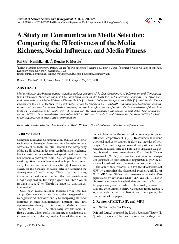 (PDF) A Study on Communication Media Selection: Comparing the ...