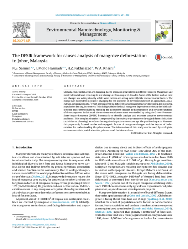 (PDF) The DPSIR framework for causes analysis of mangrove deforestation in Johor, Malaysia