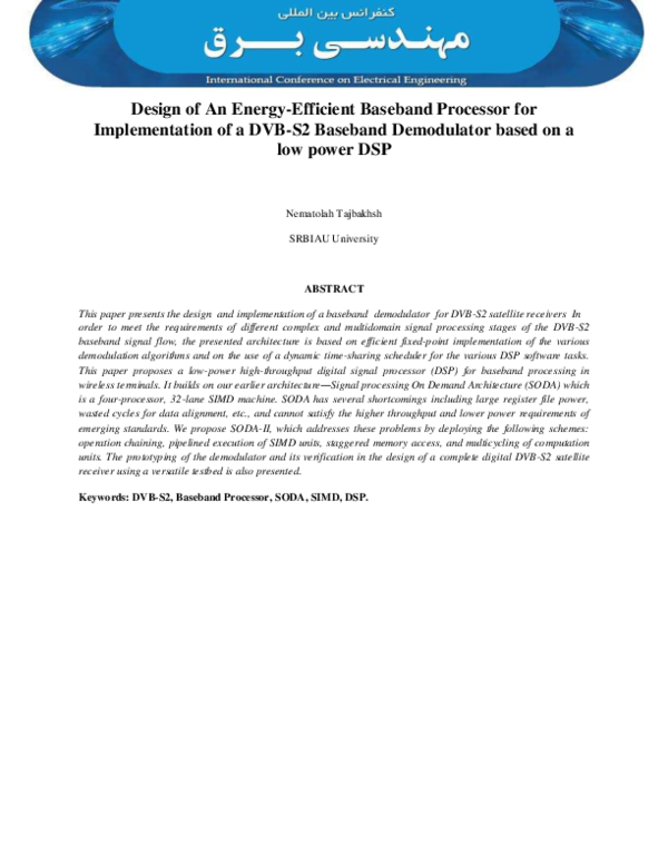 Pdf Design Of An Energy Efficient Baseband Processor For Implementation Of A Dvb S2 Baseband