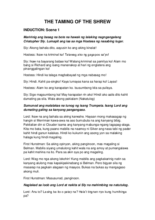 (DOC) THE TAMING OF THE SHREW INDUCTION: Scene 1 | ysabel espinar ...