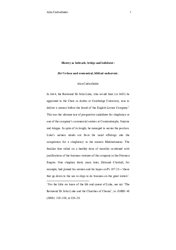 (DOC) “History as bulwark, bridge and bulldozer: Dei Verbum and ...