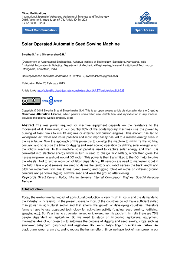 (PDF) Solar Operated Automatic Seed Sowing Machine