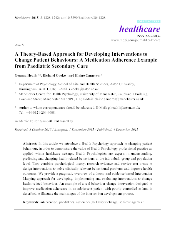 (PDF) A Theory-Based Approach for Developing Interventions to Change ...