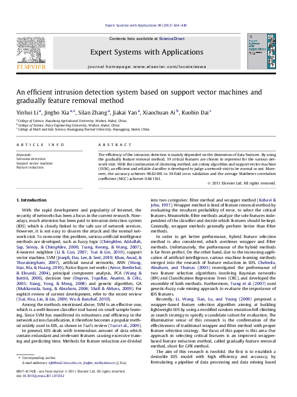 Pdf An Efficient Intrusion Detection System Based On Support Vector