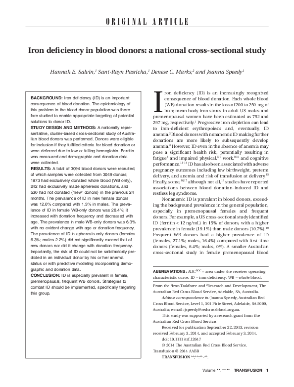 (PDF) Iron deficiency in blood donors: a national cross-sectional study