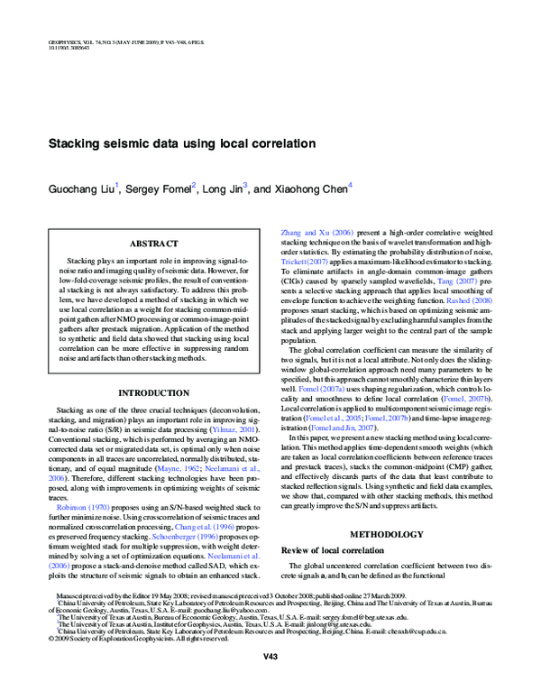 Pdf Stacking Seismic Data Using Local Correlation