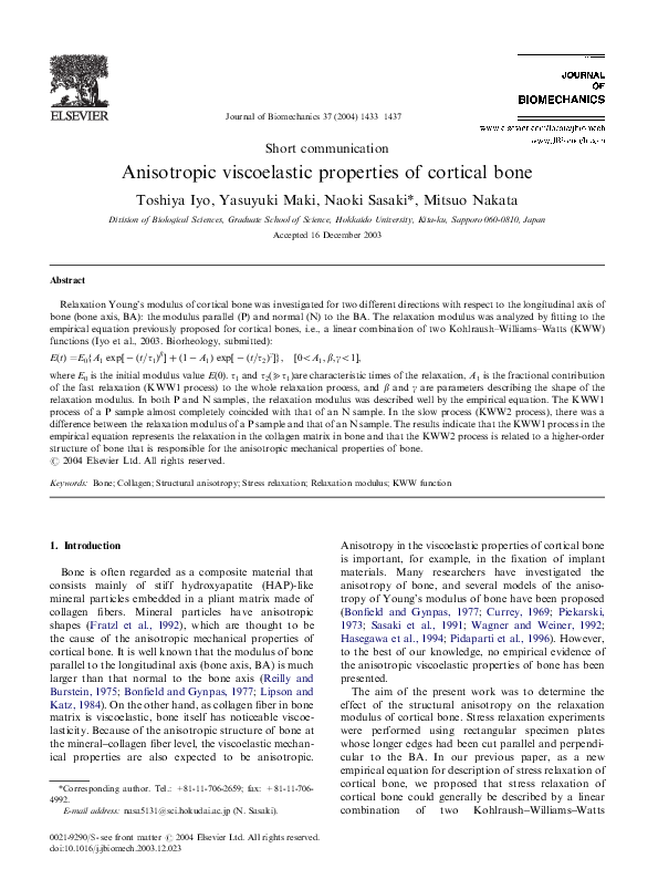 (PDF) Anisotropic viscoelastic properties of cortical bone | Laura ...