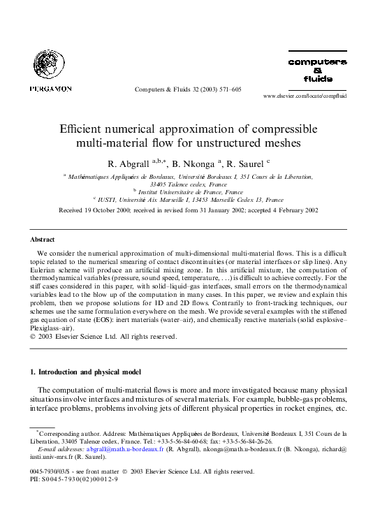 (PDF) Efficient numerical approximation of compressible multi-material flow for unstructured meshes