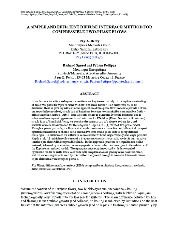 Pdf A Simple And Efficient Diffuse Interface Method For Compressible Twophase Flows