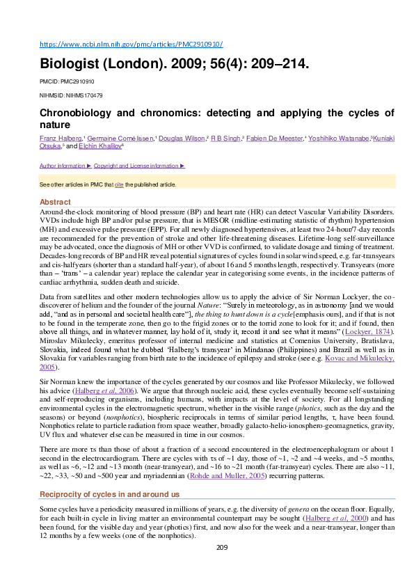 (PDF) Chronobiology and chronomics. detecting and applying the cycles ...