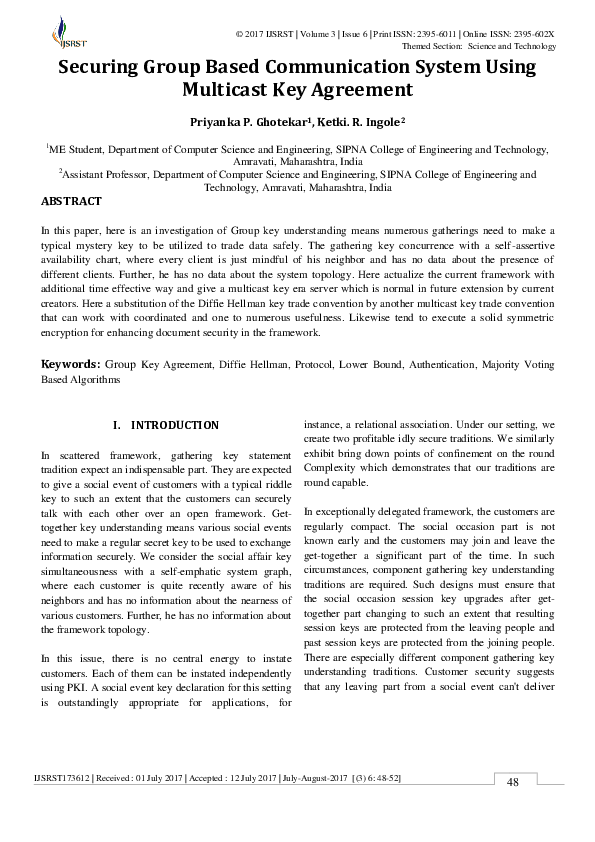 Pdf Securing Group Based Communication System Using Multicast Key Agreement
