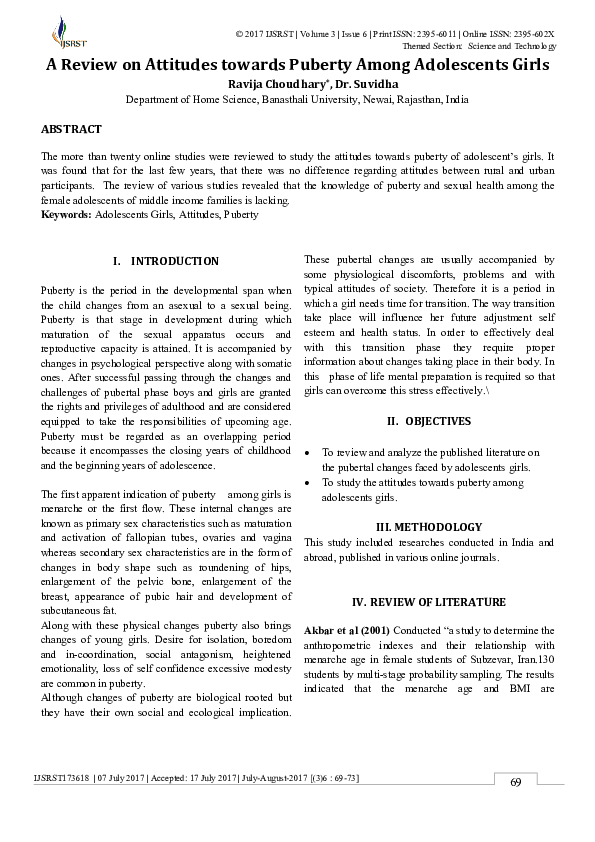 (PDF) A Review on Attitudes towards Puberty Among Adolescents Girls