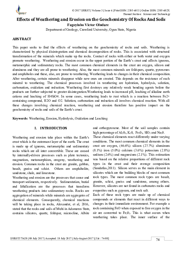 (PDF) Effects of Weathering and Erosion on the Geochemistry Of Rocks ...