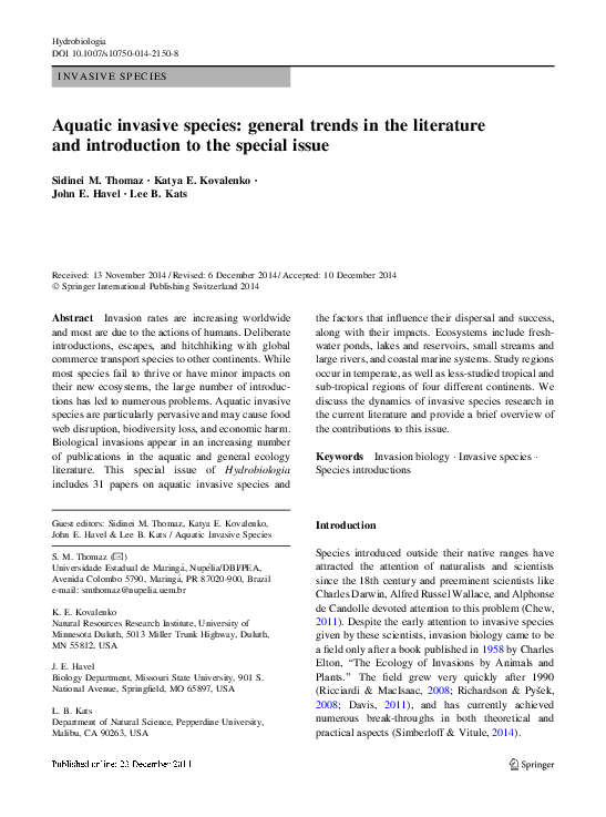 (PDF) Aquatic invasive species: general trends in the literature and ...