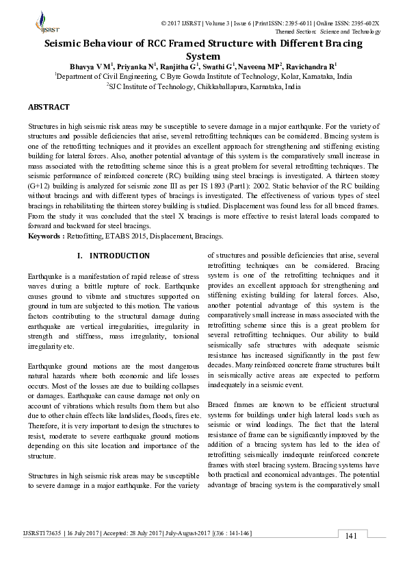 Pdf Seismic Behaviour Of Rcc Framed Structure With Different Bracing System