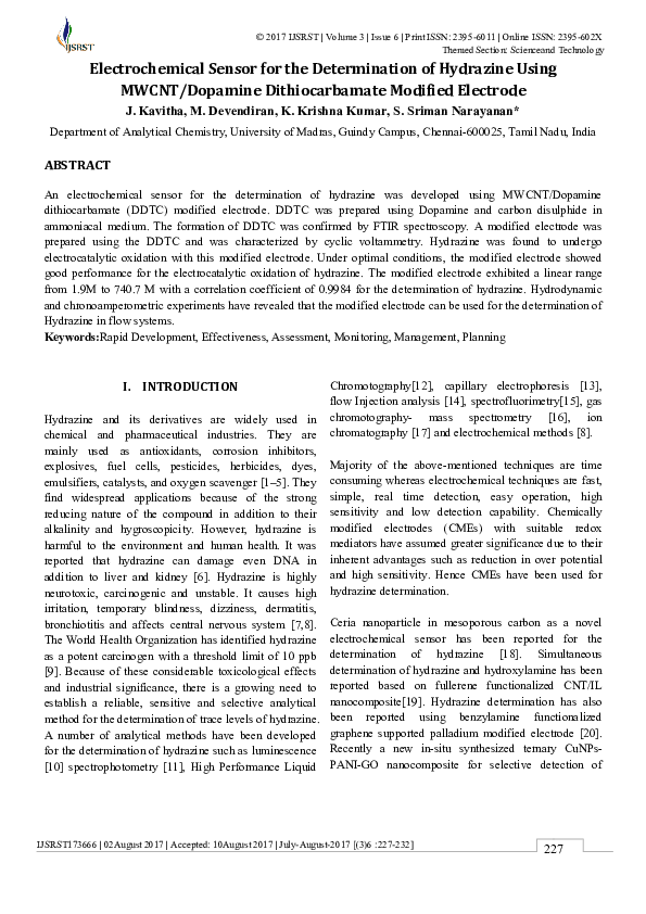 (PDF) Electrochemical Sensor for the Determination of Hydrazine Using MWCNT/Dopamine ...
