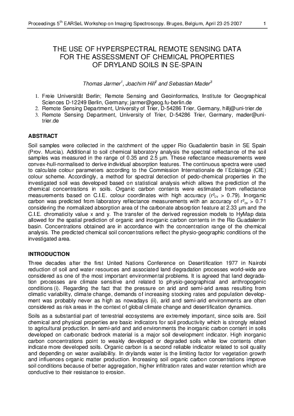(PDF) The use of hyperspectral remote sensing data for the assessment of chemical properties of ...