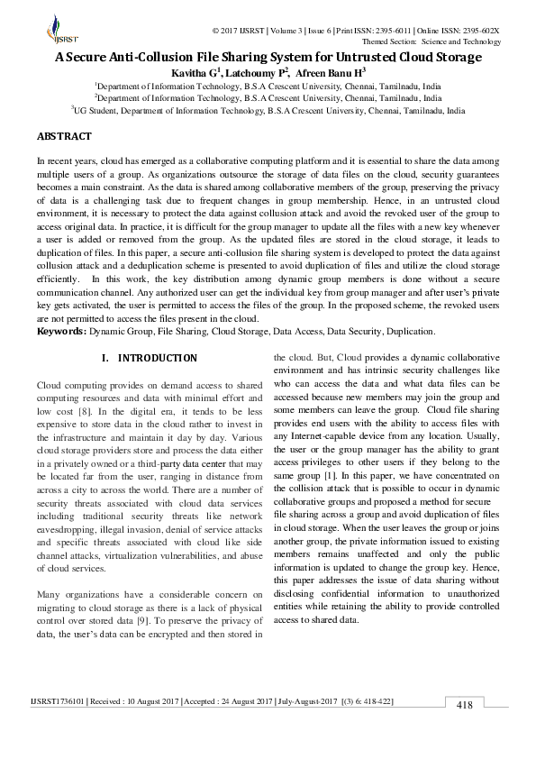 (PDF) A Secure Anti-Collusion File Sharing System for Untrusted Cloud Storage