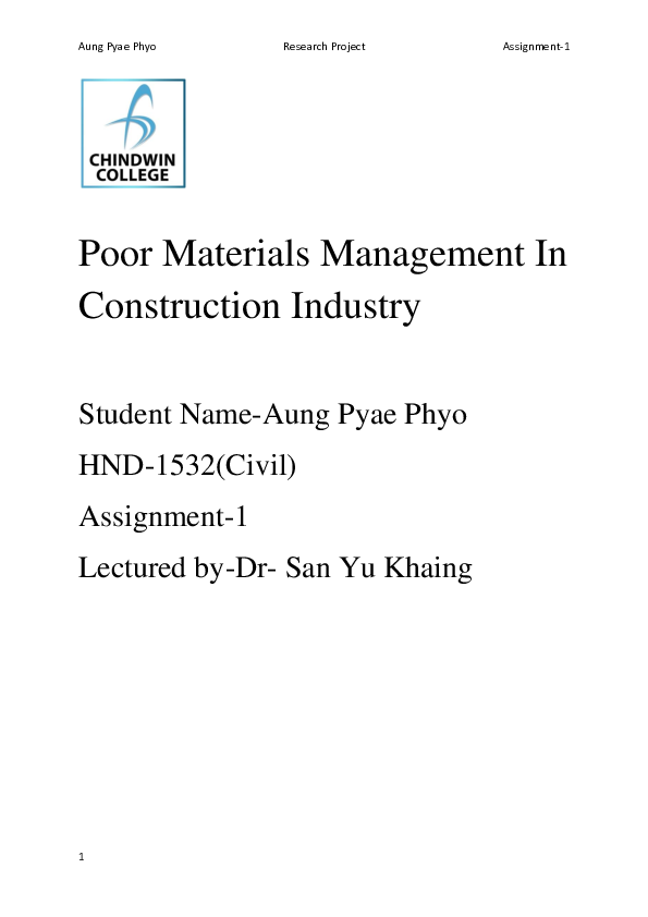 (DOC) Poor Materials Management In Construction Industry