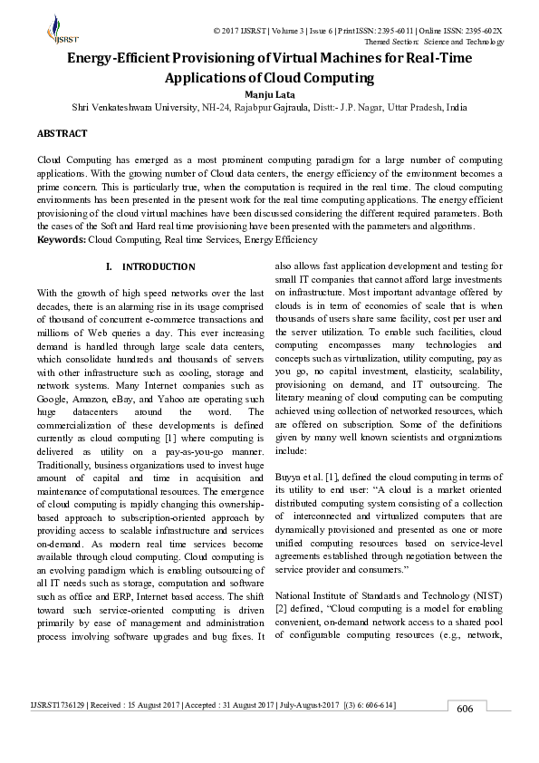 (PDF) Energy-Efficient Provisioning of Virtual Machines for Real-Time Applications of Cloud ...