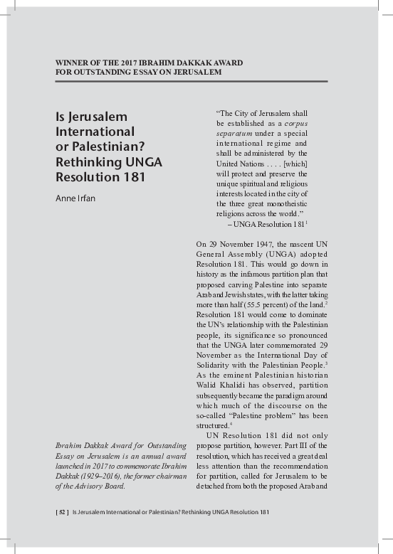 (PDF) Is Jerusalem International or Palestinian? Rethinking UNGA ...