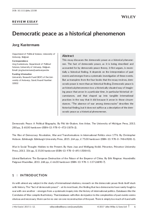 (PDF) Democratic peace as a historical phenomenon