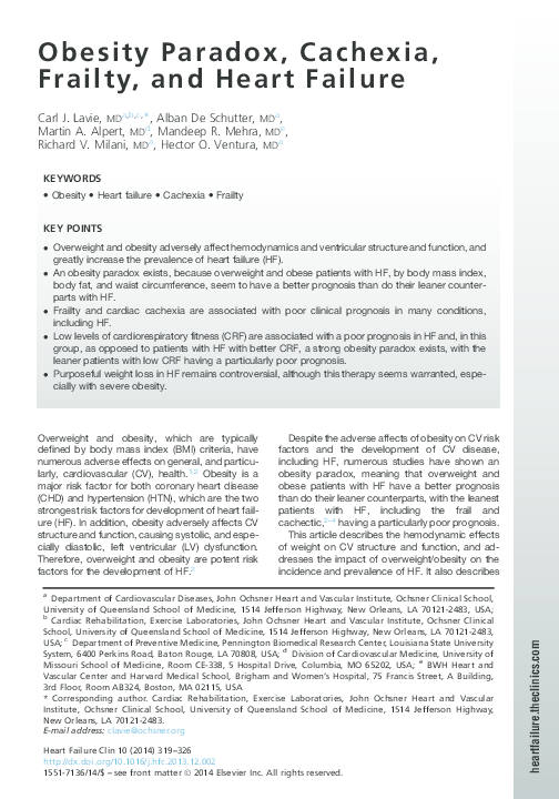(PDF) Obesity paradox, cachexia, frailty, and heart failure