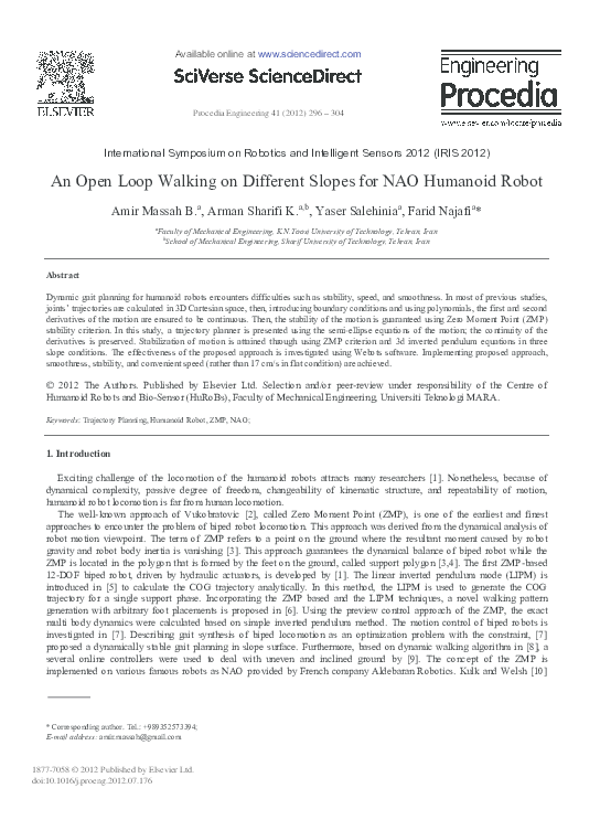 (PDF) An Open Loop Walking on Different Slopes for NAO Humanoid Robot