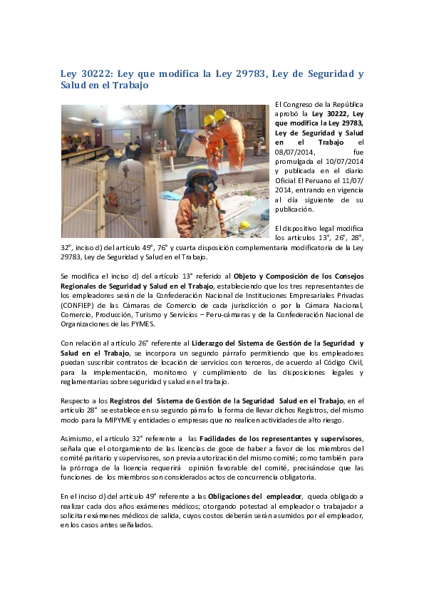 (PDF) Ley 30222: Ley que modifica la Ley 29783, Ley de Seguridad y ...