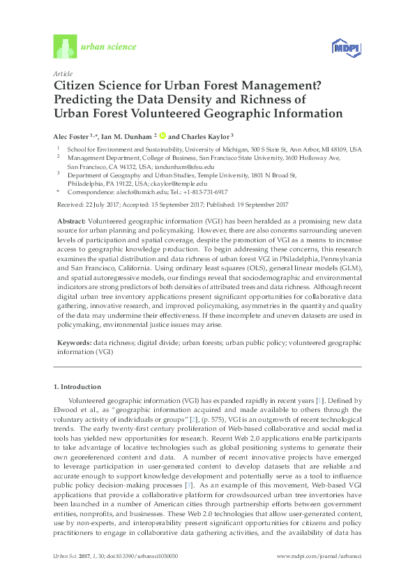 (PDF) Citizen Science for Urban Forest Management? Predicting the Data Density and Richness of ...