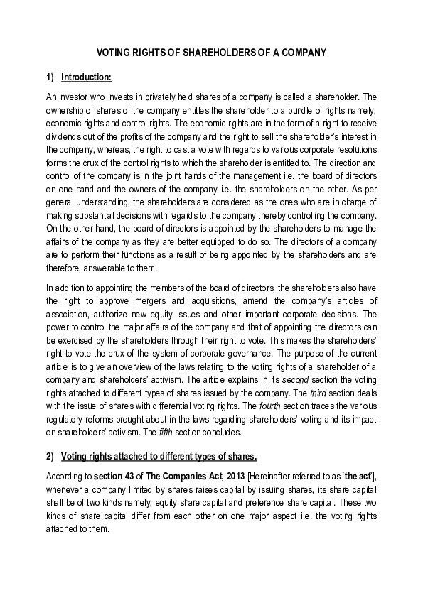 (DOC) VOTING RIGHTS OF SHAREHOLDERS OF A COMPANY
