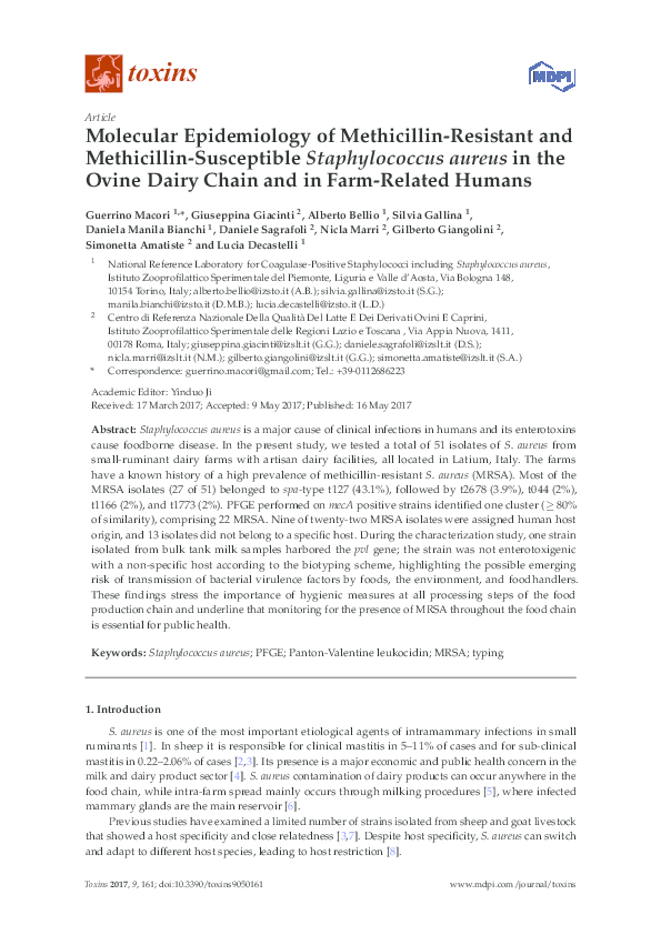 (PDF) Molecular Epidemiology of Methicillin-Resistant and Methicillin-Susceptible Staphylococcus ...