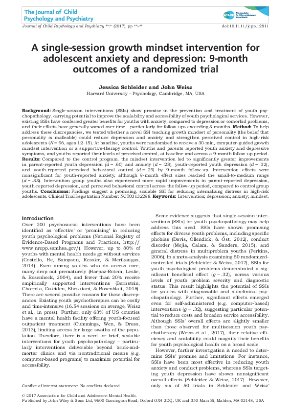 (PDF) A single-session growth mindset intervention for adolescent ...