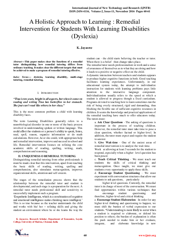 (PDF) A Holistic Approach to Learning : Remedial Intervention for ...