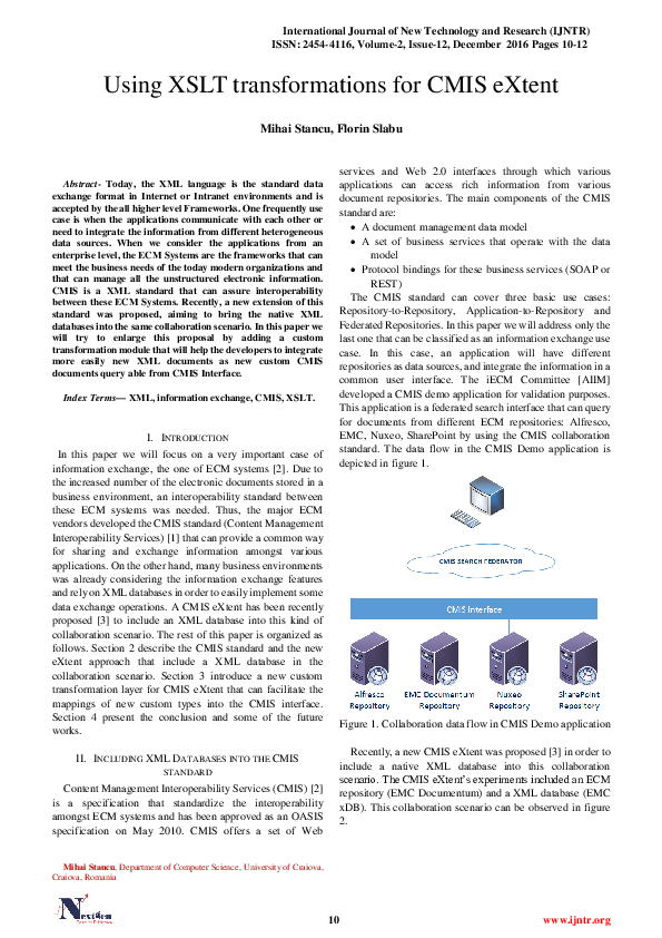 (PDF) Using XSLT transformations for CMIS eXtent (PDF) Using XSLT transformations for CMIS eXtent