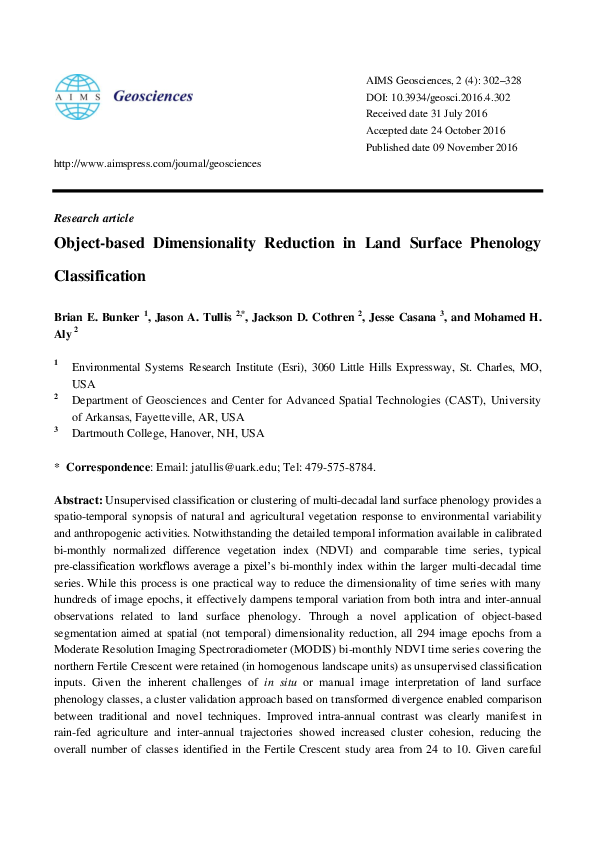(PDF) Object-based Dimensionality Reduction in Land Surface Phenology Classification