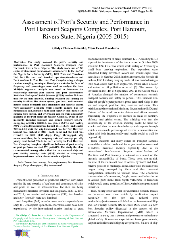 (PDF) Assessment of Port‚s Security and Performance in Port Harcourt ...