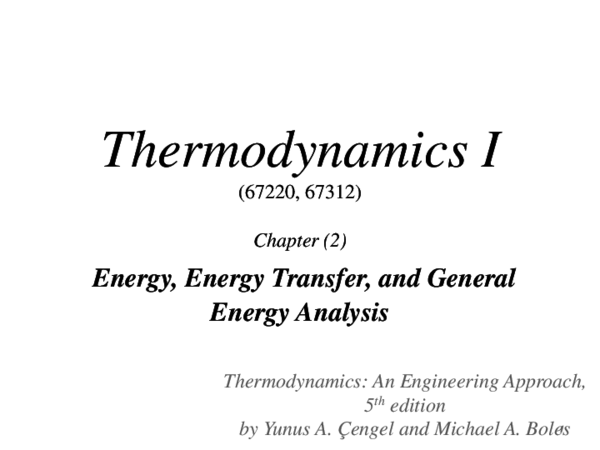 (PDF) Thermodynamics I Energy, Energy Transfer, and General Energy Analysis