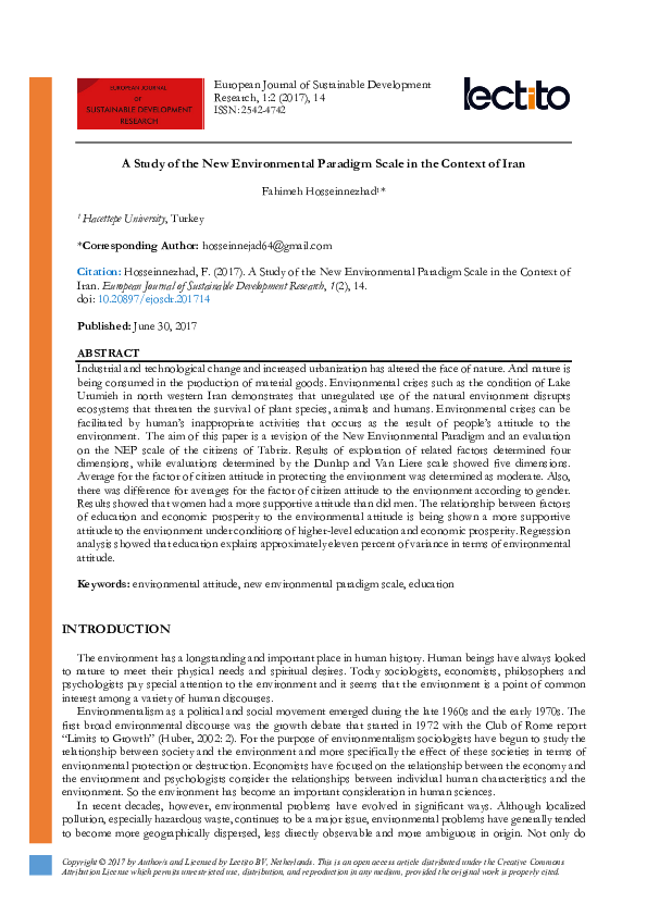 (PDF) A Study of the New Environmental Paradigm Scale in the Context of ...