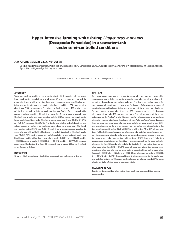 (PDF) Hyper-Intensive Culture of Litopenaeus vannamei