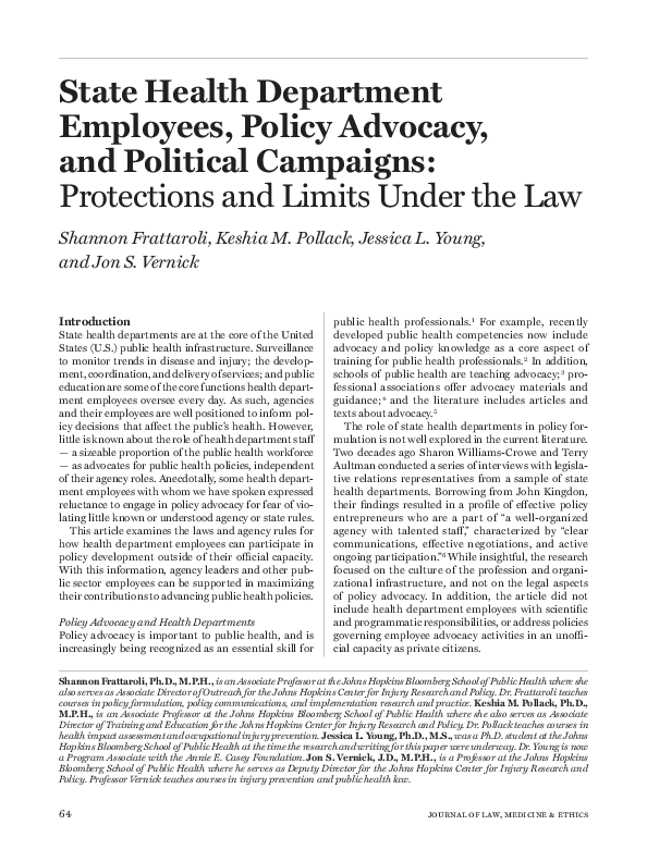 (PDF) State Health Department Employees, Policy Advocacy, and Political ...