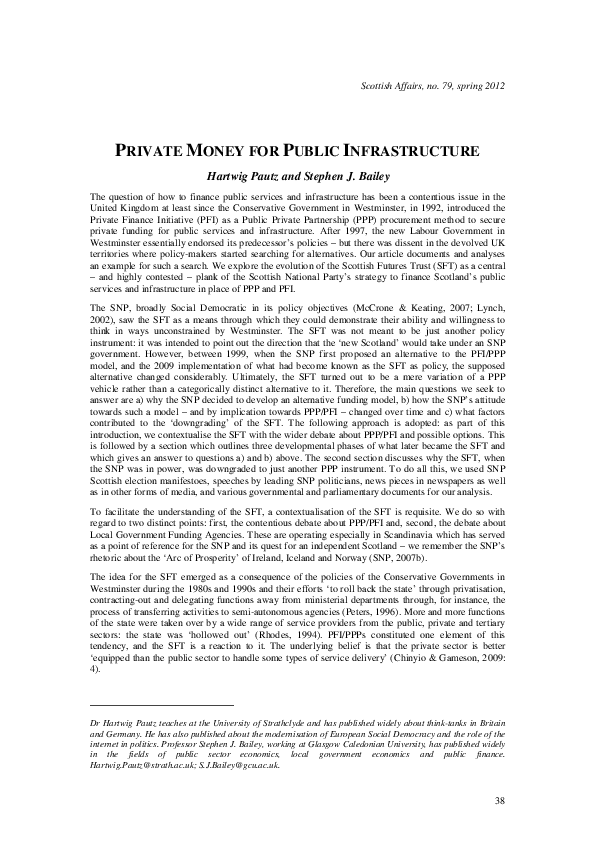 (PDF) Private Money for Public Infrastracture | Hartwig Pautz ...