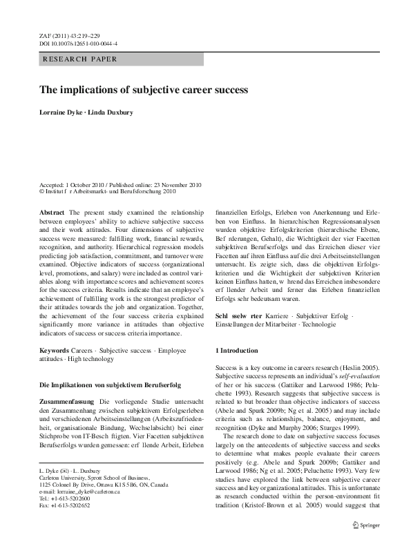 (PDF) The implications of subjective career success