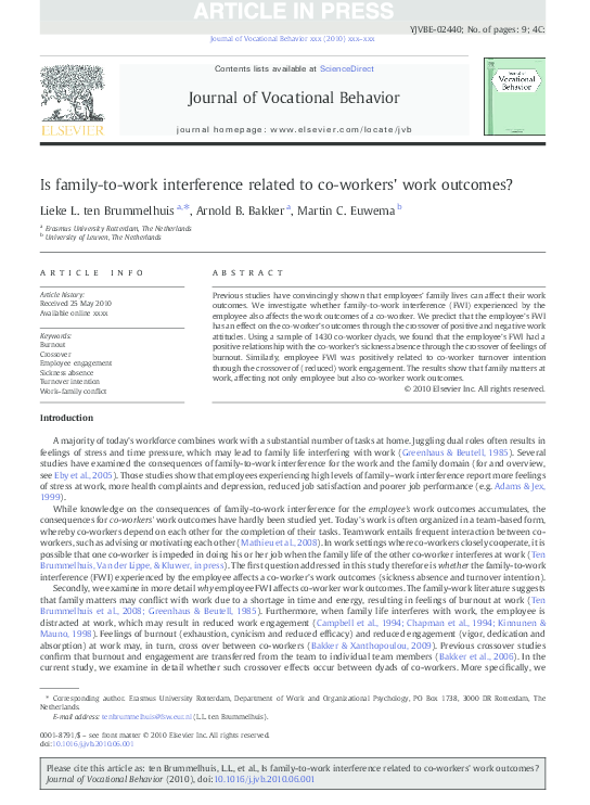 (PDF) Is family-to-work interference related to co-workers' work ...
