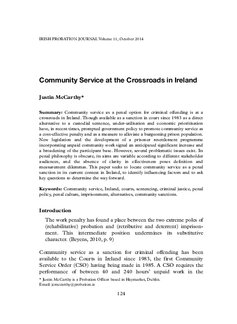 (PDF) Community Service at the Crossroads in Ireland