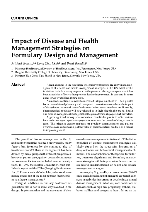 (PDF) Impact of Disease and Health Management Strategies on Formulary ...