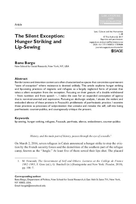 (PDF) The Silent Exception: Hunger Striking and Lip-Sewing